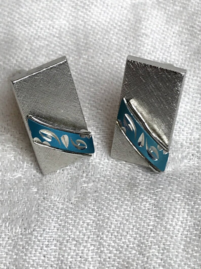 Vintage Stainless Swank Cufflinks With Sky Blue Enamelled Detail - Etsy