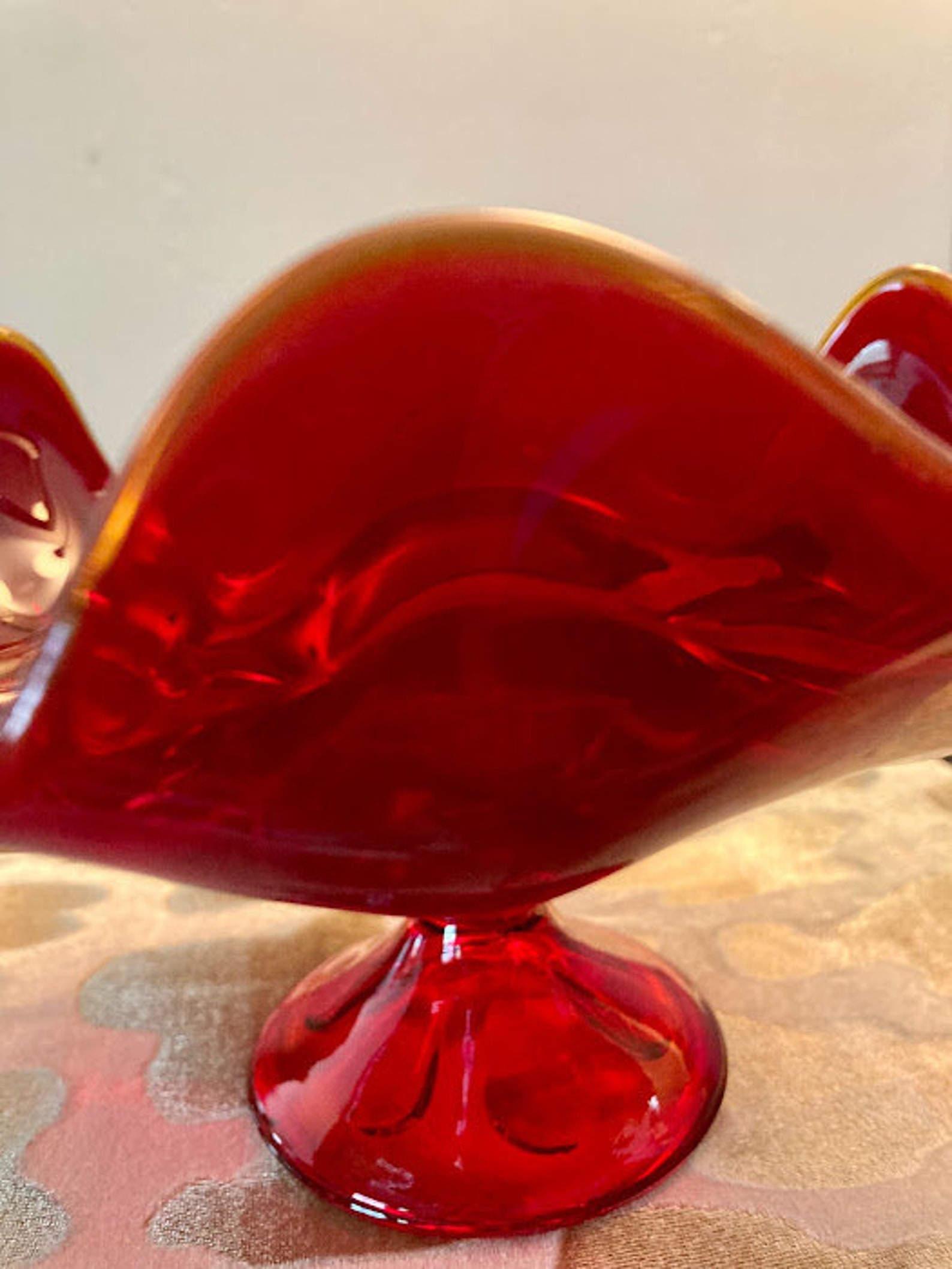 Mid-century Red Viking Glass Compote Swung With Amberina - Etsy