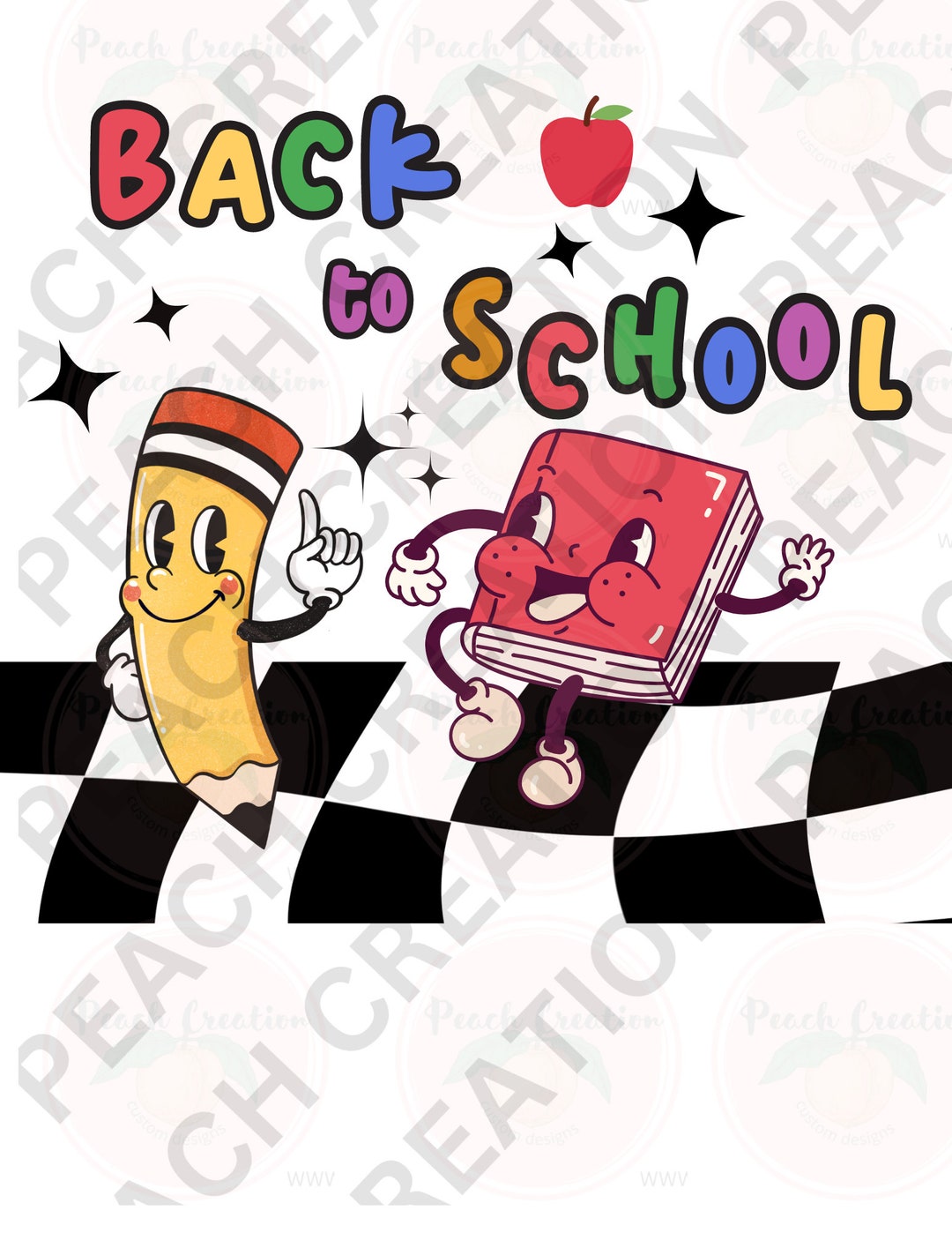 Back to School Retro, Digital File, Checkers, Pencil, Sublimation - Etsy