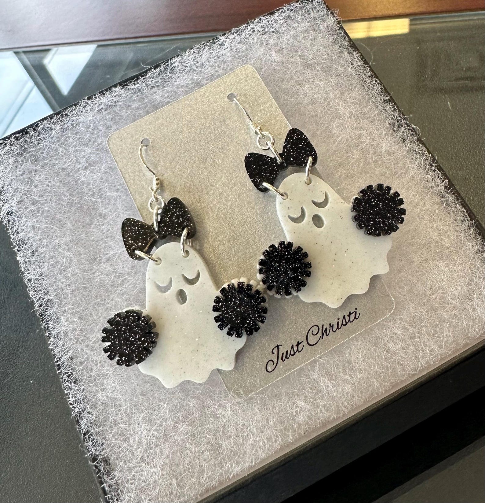 Halloween Spooks and Spirits Ghost Cheerleader With Black Glitter Pom ...