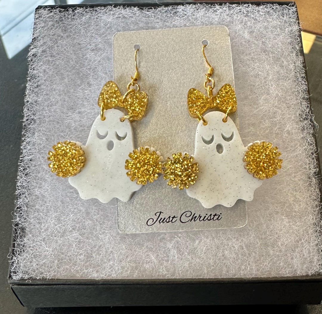 Halloween Spooks and Spirits Ghost Cheerleader With Gold Glitter Pom ...