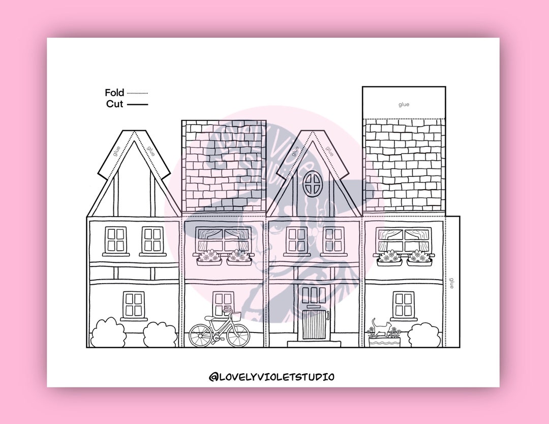 Paper House Coloring Page, Build a House DIY Paper Craft, Cut and Fold ...