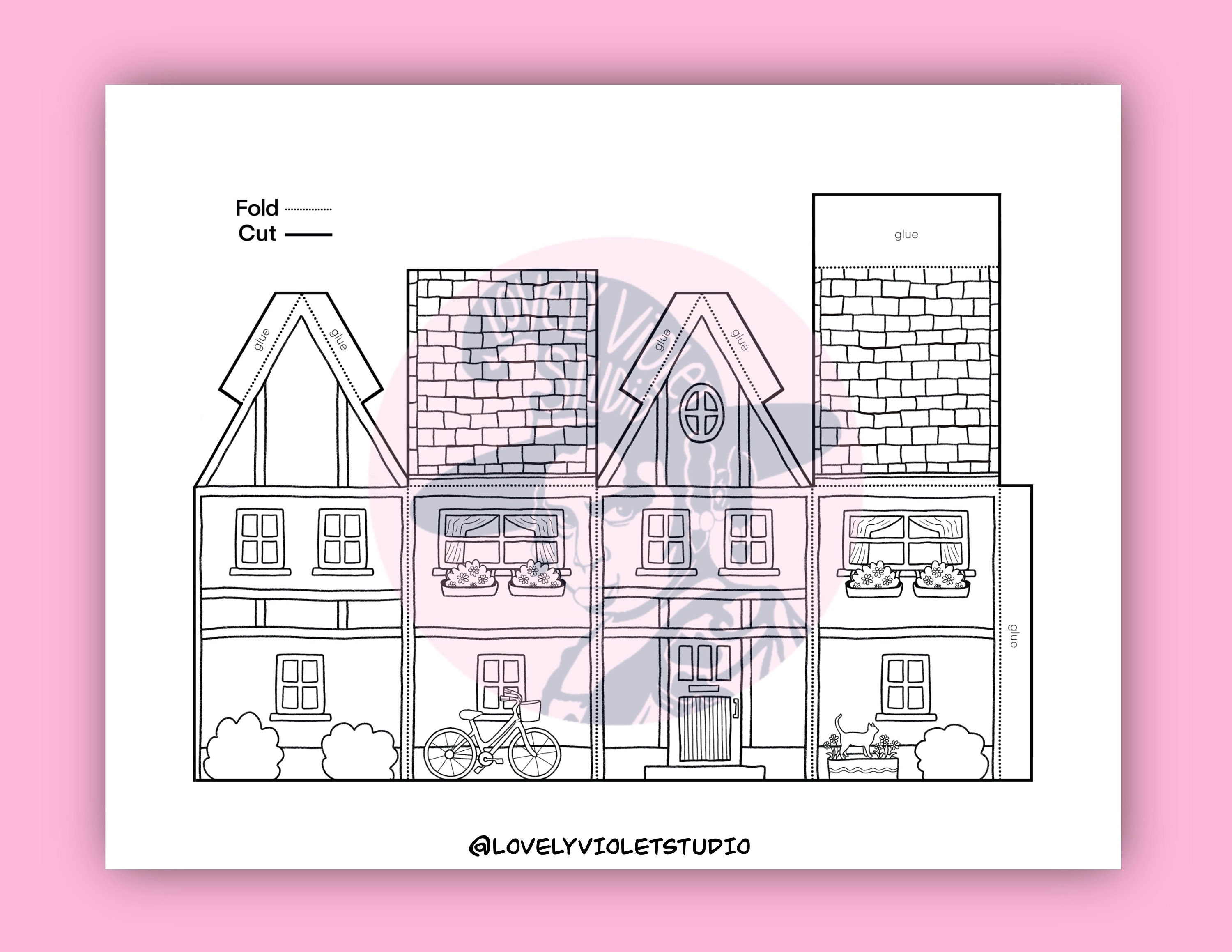Paper House Coloring Page, Build a House DIY Paper Craft, Cut and Fold ...