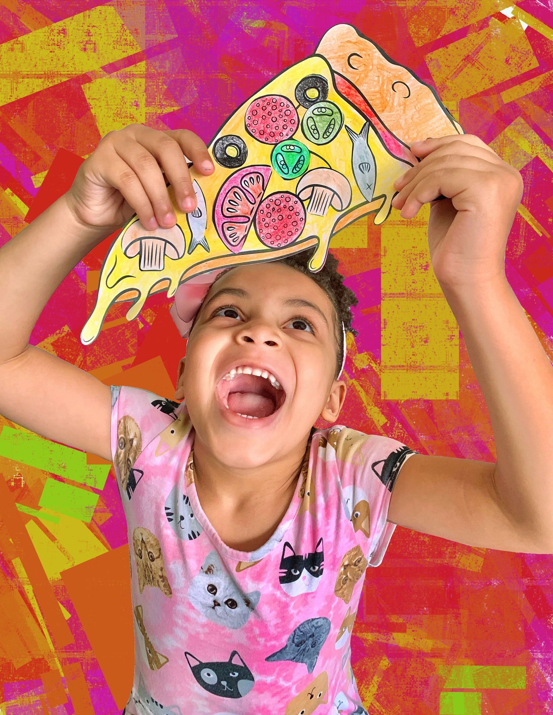 Pizza Slice Coloring Page Digital Download, Printable Pizza Paper Craft ...