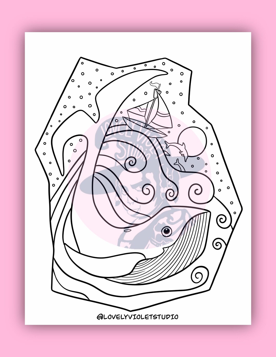 Whale and Ocean Coloring Page Digital Download, Printable Sea-life ...