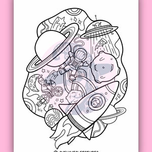 Space Exploration Coloring Page Digital Download, Galaxy Coloring Page ...