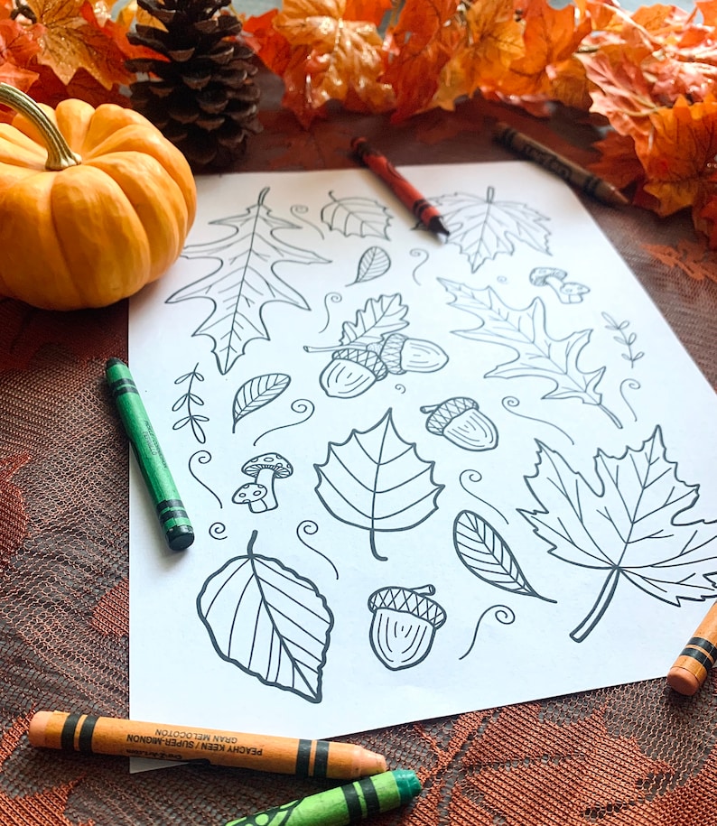 Fall Leaves Coloring Page Digital Download, Printable Fall Themed ...