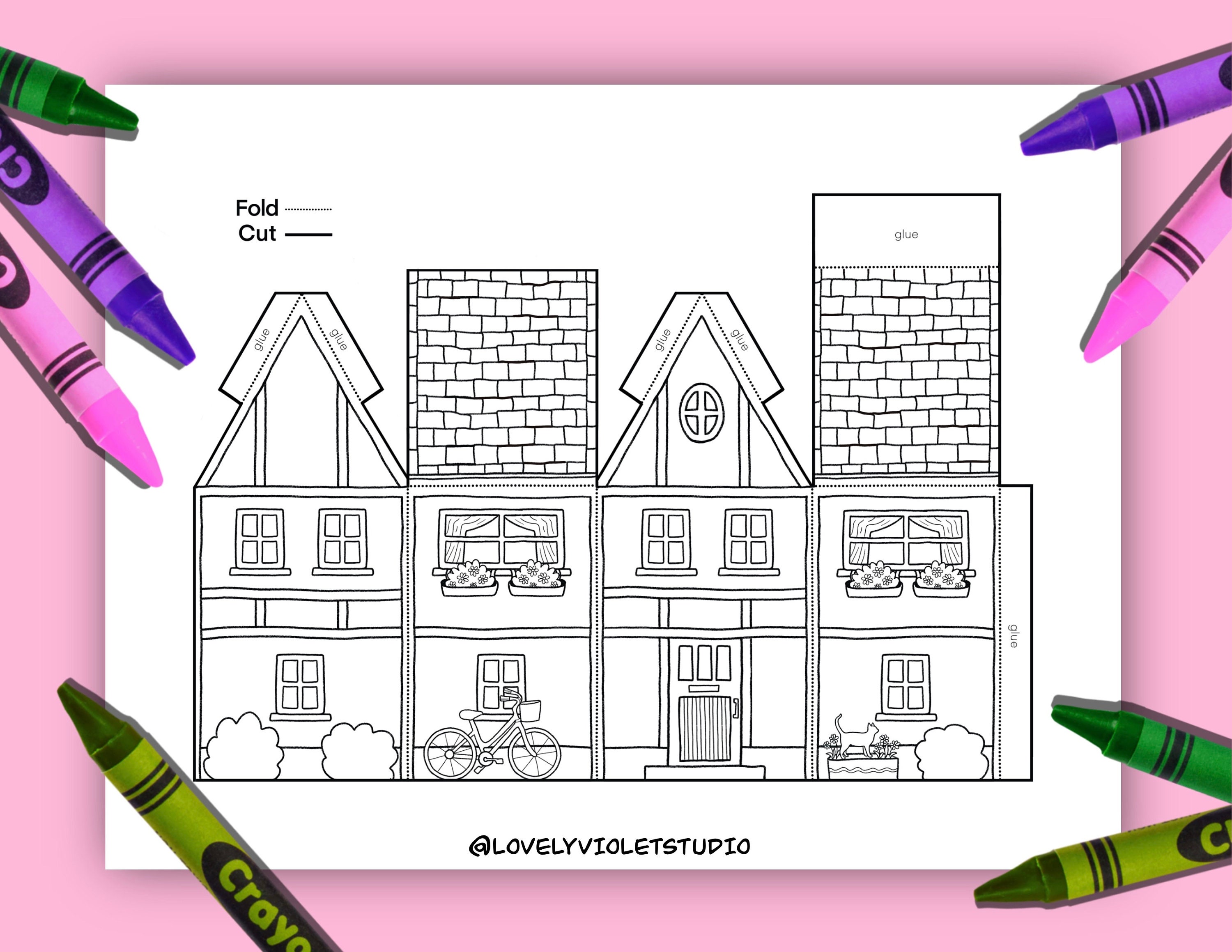 Paper House Coloring Page, Build a House DIY Paper Craft, Cut and Fold ...