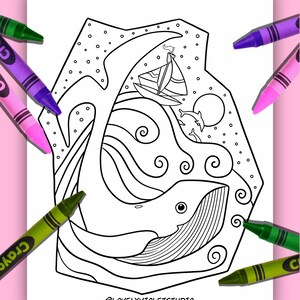 Whale and Ocean Coloring Page Digital Download, Printable Sea-life ...
