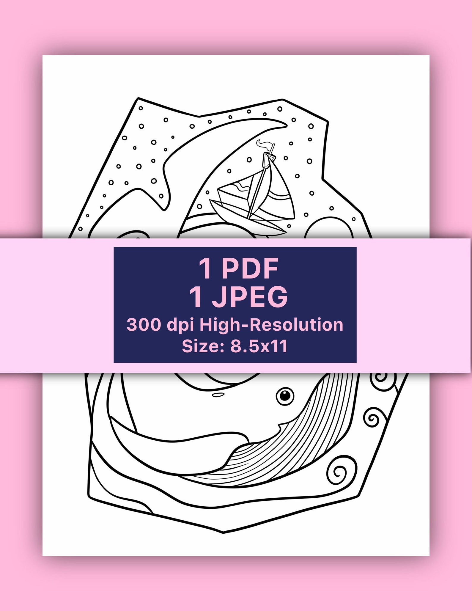 Whale and Ocean Coloring Page Digital Download, Printable Sea-life ...