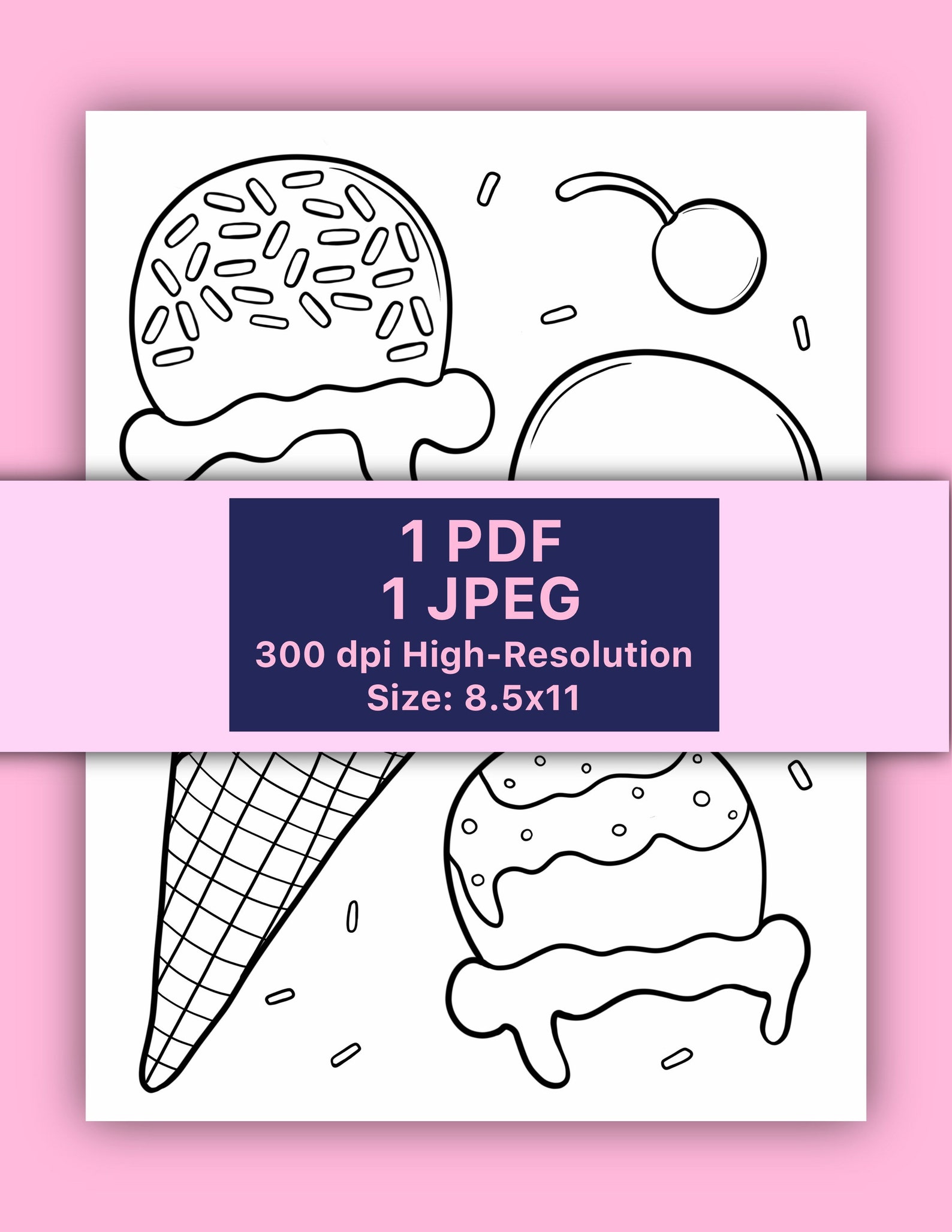 Ice Cream Cone Coloring Page Digital Download, Printable Ice Cream ...