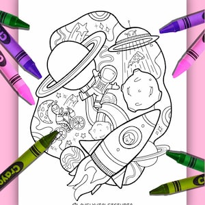 Space Exploration Coloring Page Digital Download, Galaxy Coloring Page ...