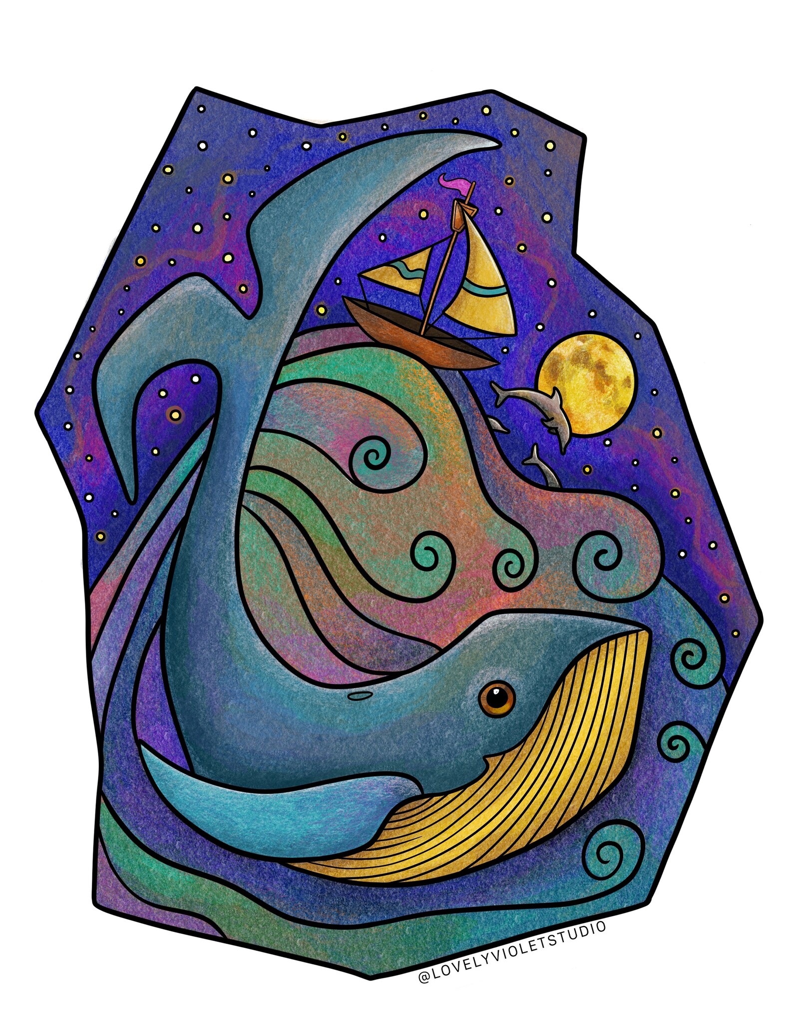 Whale and Ocean Coloring Page Digital Download, Printable Sea-life ...