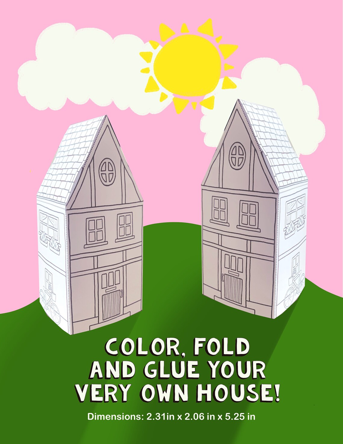 Paper House Coloring Page, Build a House DIY Paper Craft, Cut and Fold ...