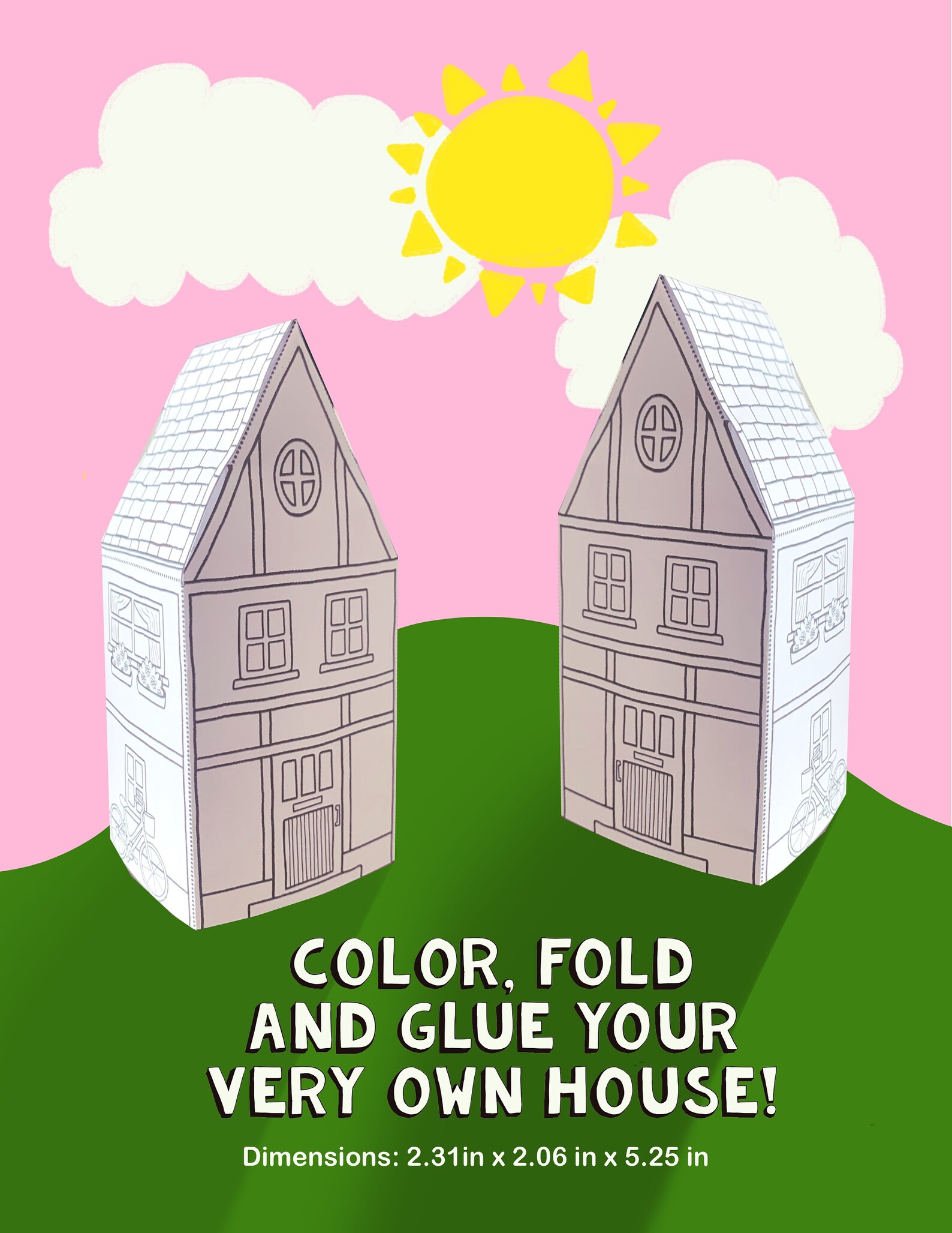Paper House Coloring Page, Build a House DIY Paper Craft, Cut and Fold ...