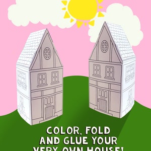 Paper House Coloring Page, Build a House DIY Paper Craft, Cut and Fold ...