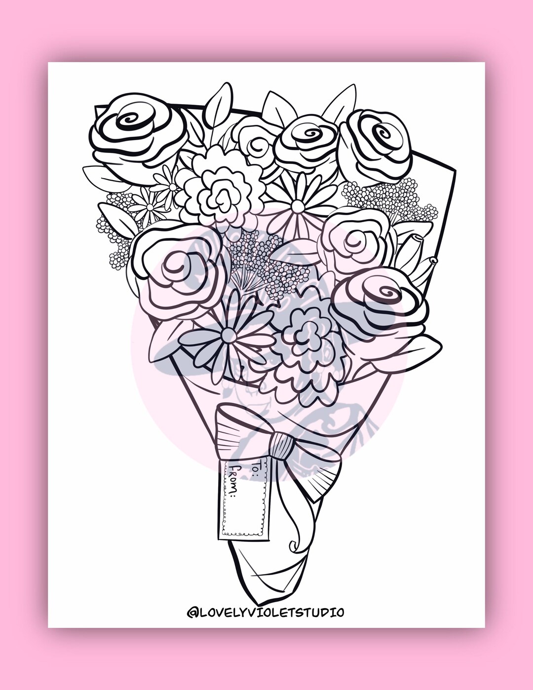 Flower Bouquet Coloring Page Digital Download, Printable Floral Bouquet ...