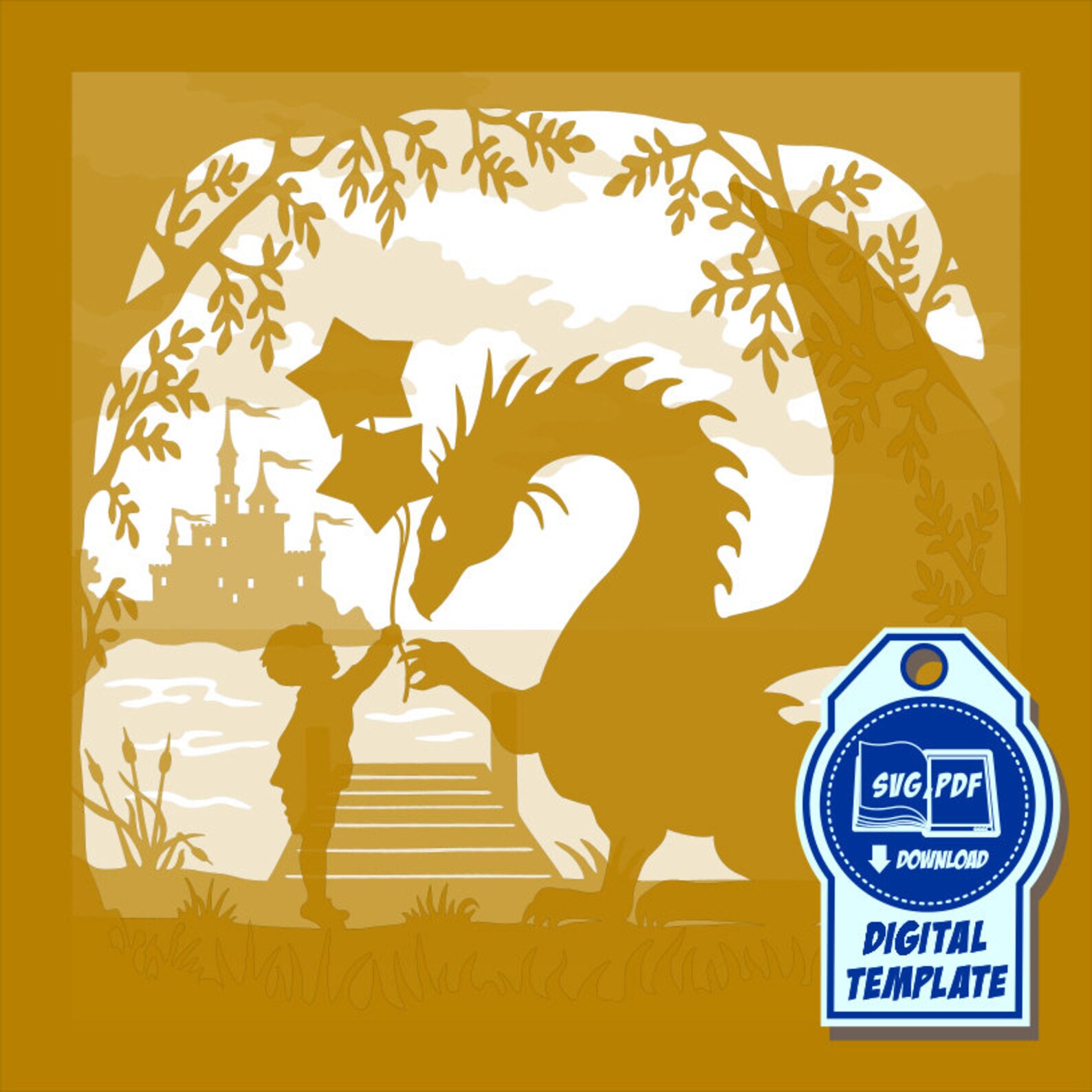 Little Boy & Dragon [9x9 Inch] - Paper Cutting Light Box Template Files ...