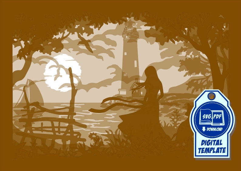 Lighthouse Paper Cutting Light Box Template Files | Etsy