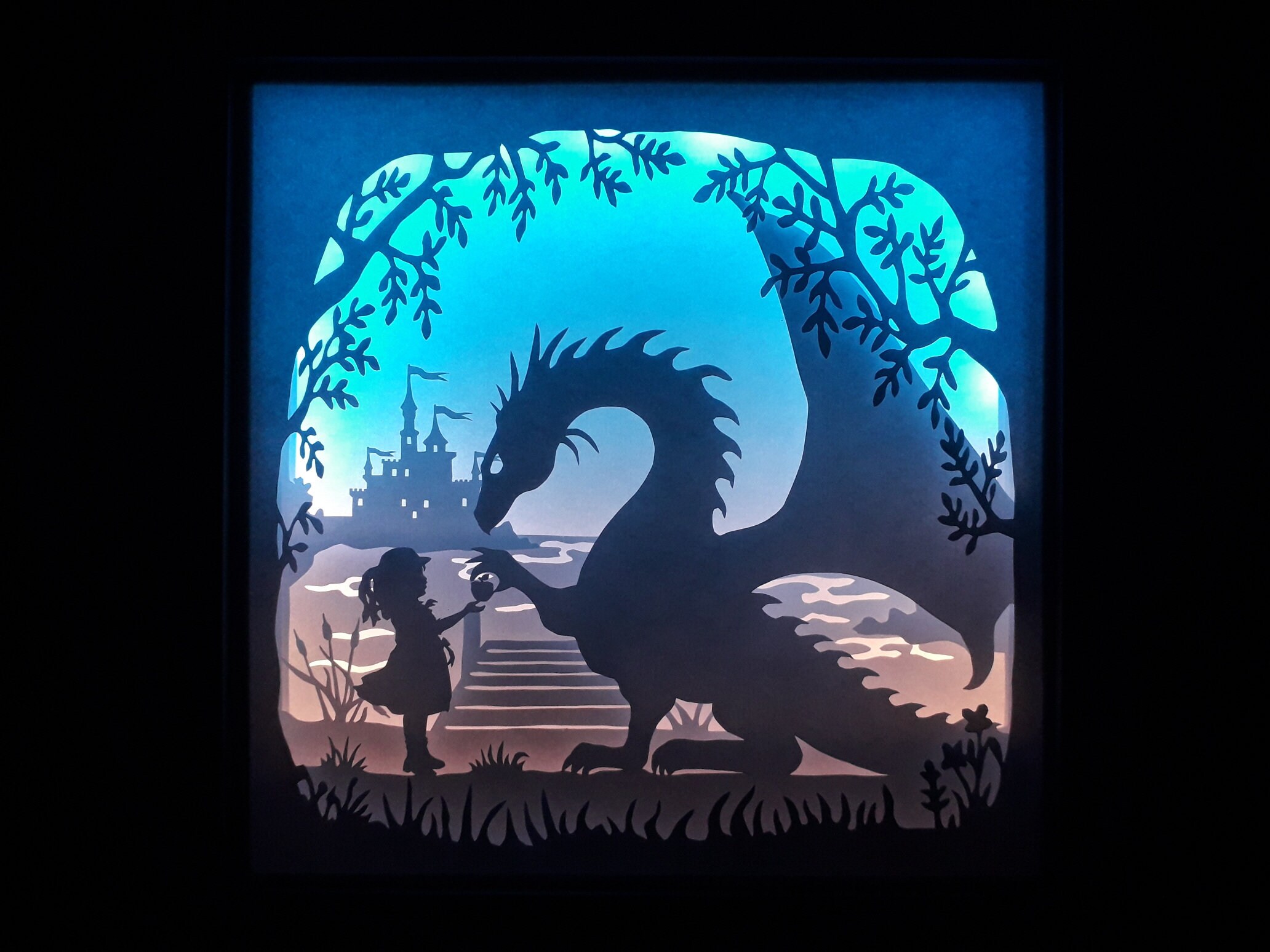 Little Girl & Dragon 9x9 Inch Paper Cutting Light Box - Etsy