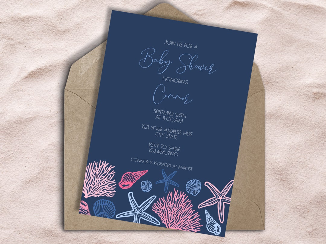 Coastal Baby Shower or Gender Reveal Invitation - EDITABLE Template ...