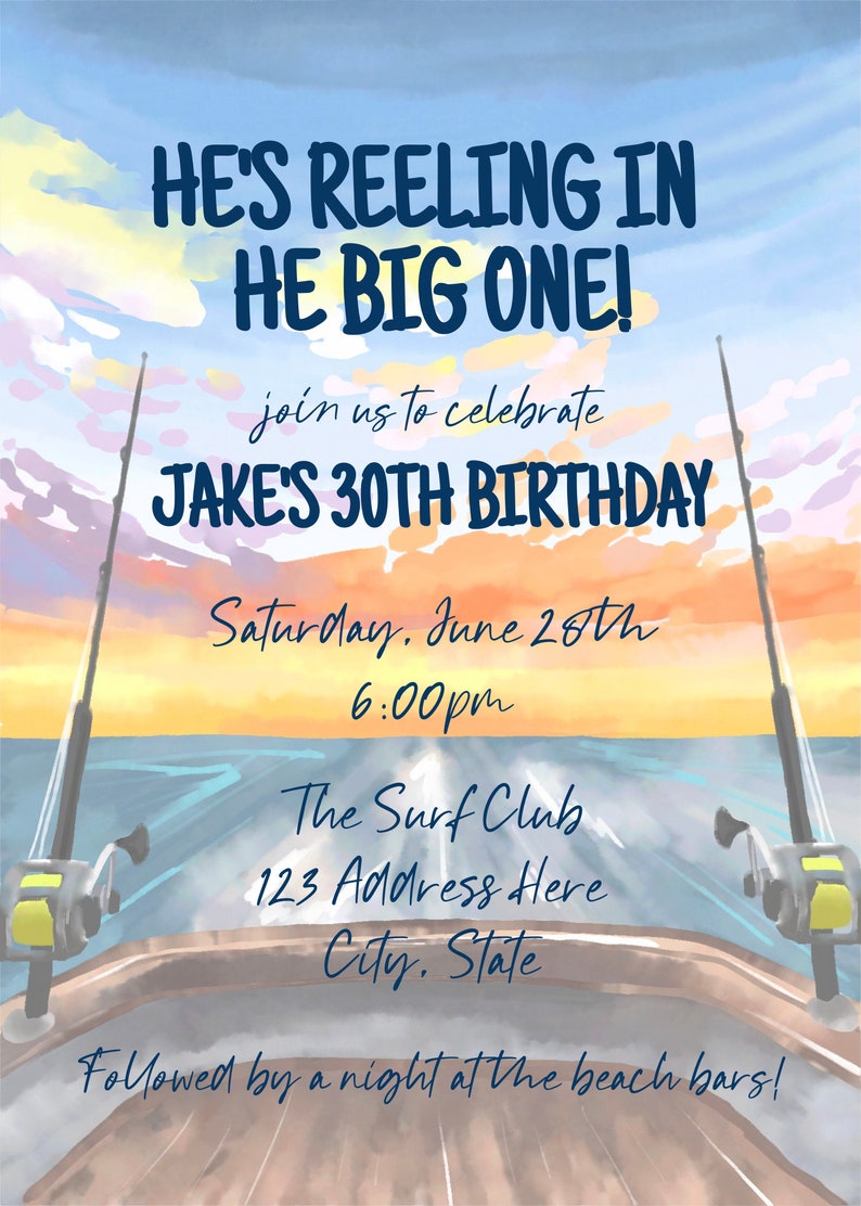 30th Birthday Reeling in the Big One Invitation - EDITABLE Template ...