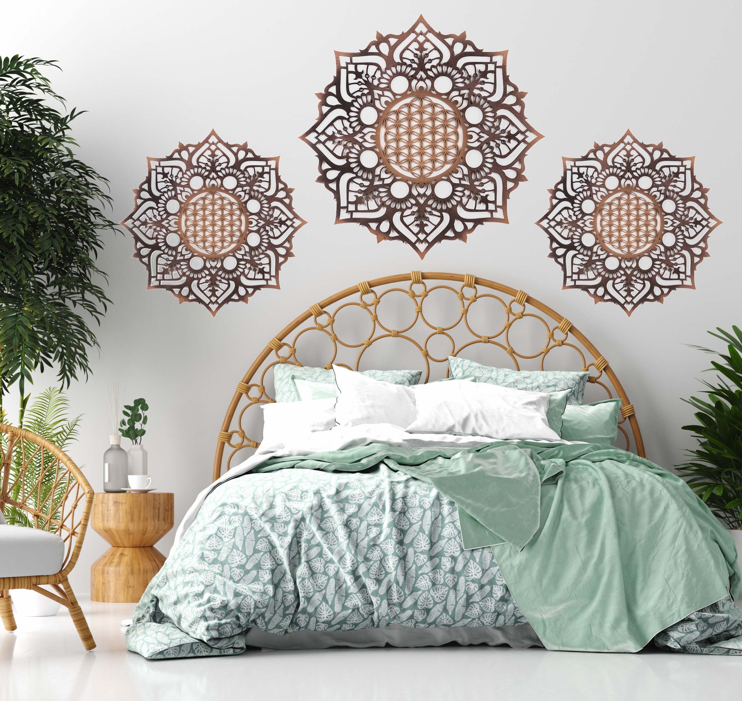 Mandala Wall Decor Set Living Room Decor Wood Décor Black | Etsy