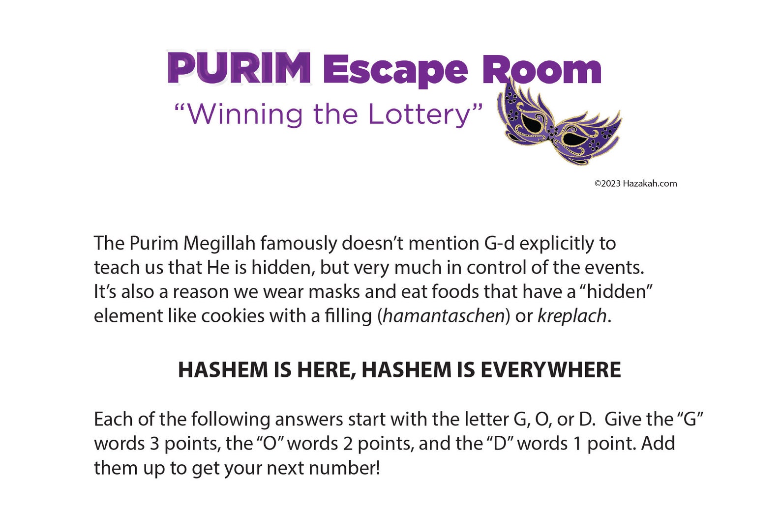 Purim Escape Room: Winning the Lottery! Solve Purim-themed Puzzles to ...
