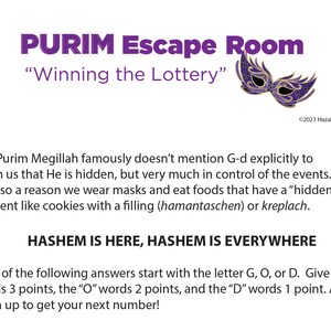 Purim Escape Room: Winning the Lottery! Solve Purim-themed Puzzles to ...