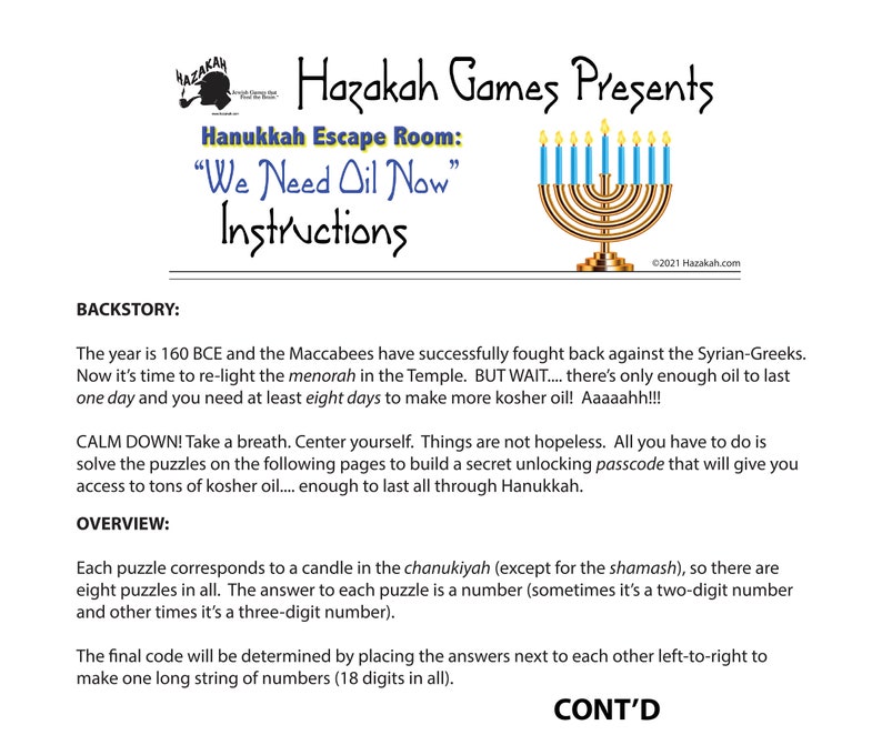 Hanukkah Escape Room: "we Need Oil Now!" Printable Party Game (PDF) - Etsy