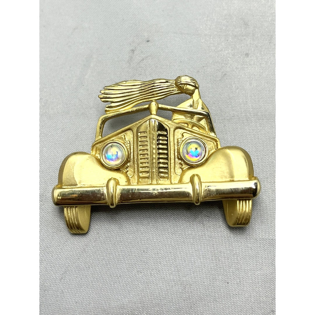 Vintage Art Deco Lady Driving Car Brooch Pin - Etsy