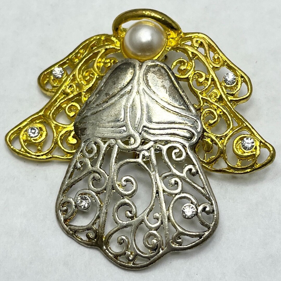 Vintage Silver Gold Angel Brooch Pin - Etsy