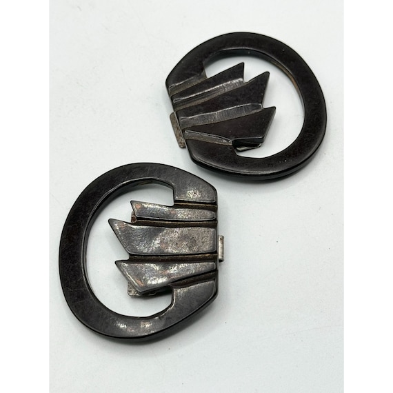Vintage interlocking two piece art deco black belt bu… - Gem