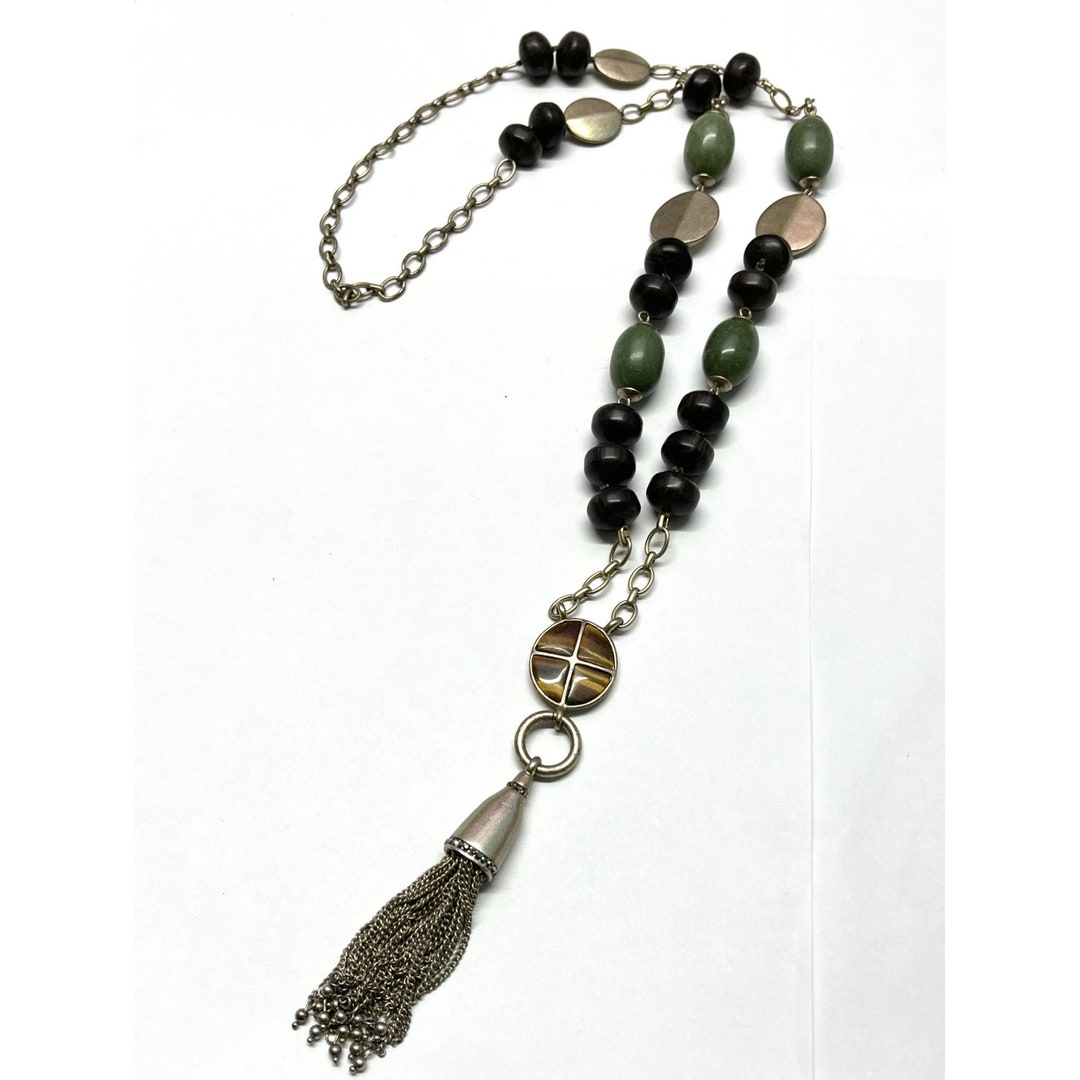 Vintage Beaded Tassel Necklace Etsy