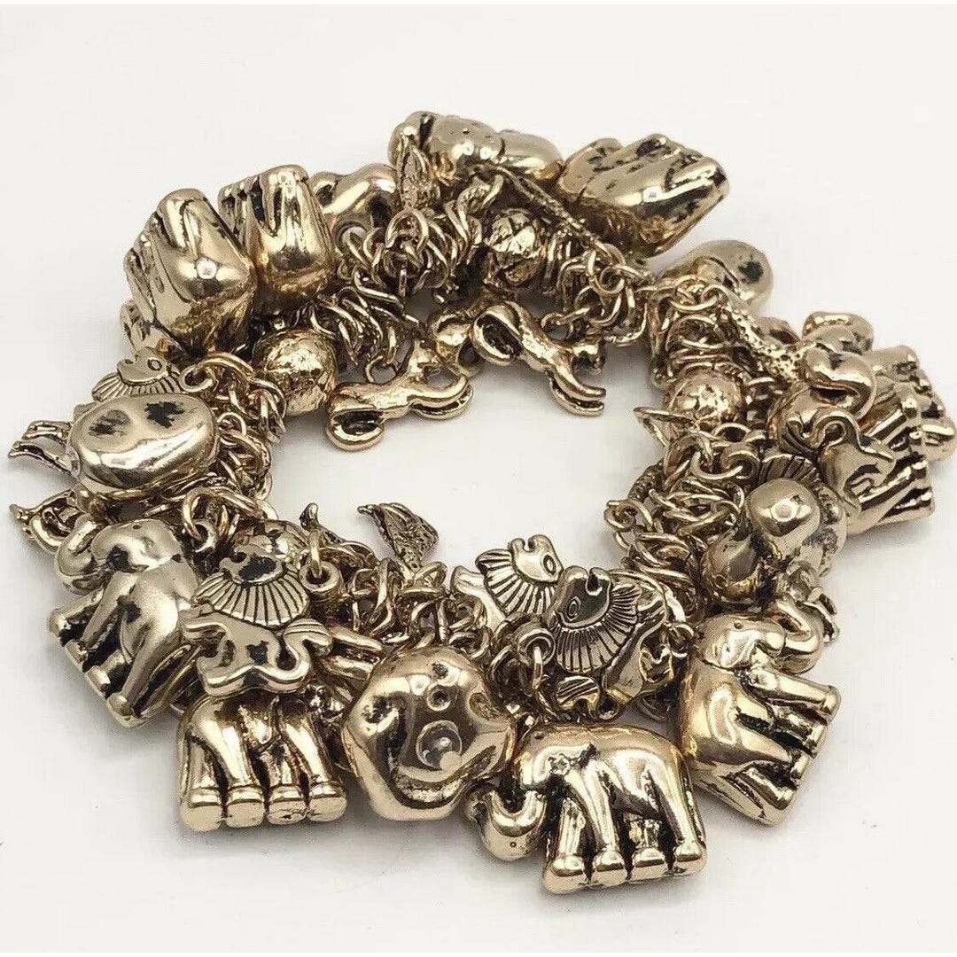 NEW Jungle Safari Elephant Lion Tiger Giraffe Gold Charm Strech ...