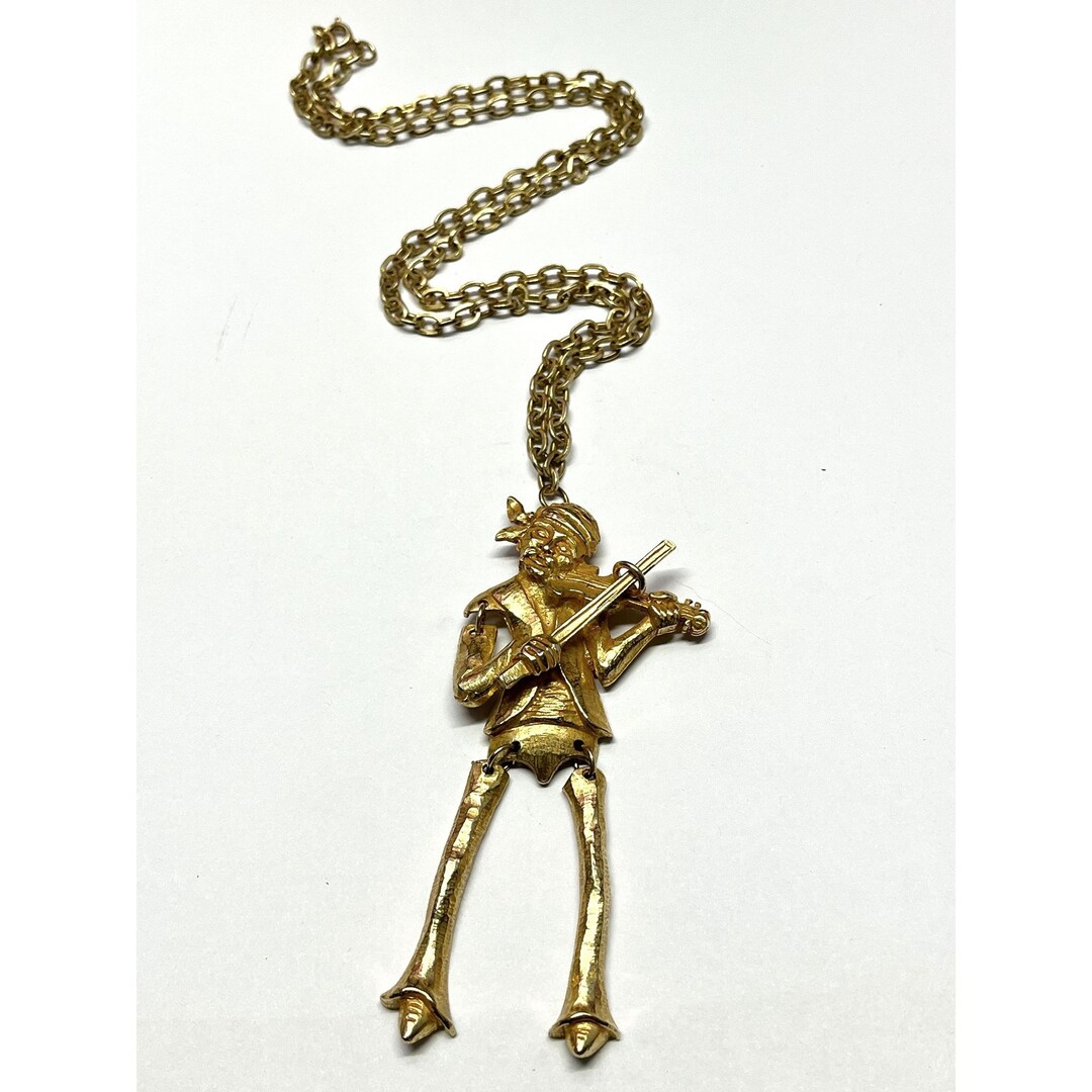 Vintage Gold Music Man Articulating Pendant Necklace - Etsy