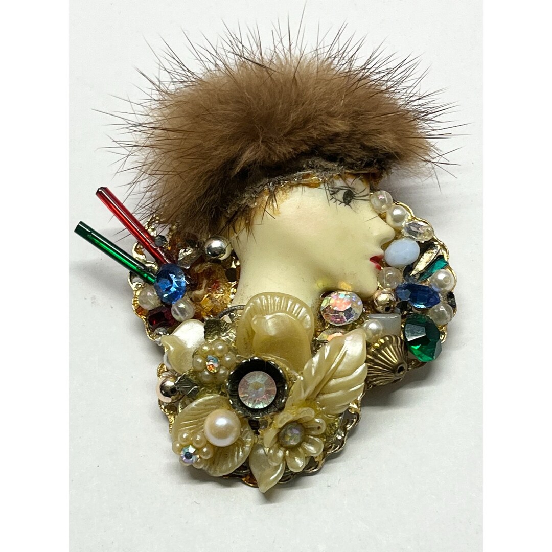 Vintage Filigree Mask Face Lady Brooch Pin - Etsy