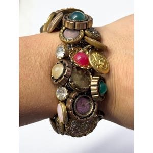 Vintage Estate Button Charm Handmade Stretch Bracelet - Etsy