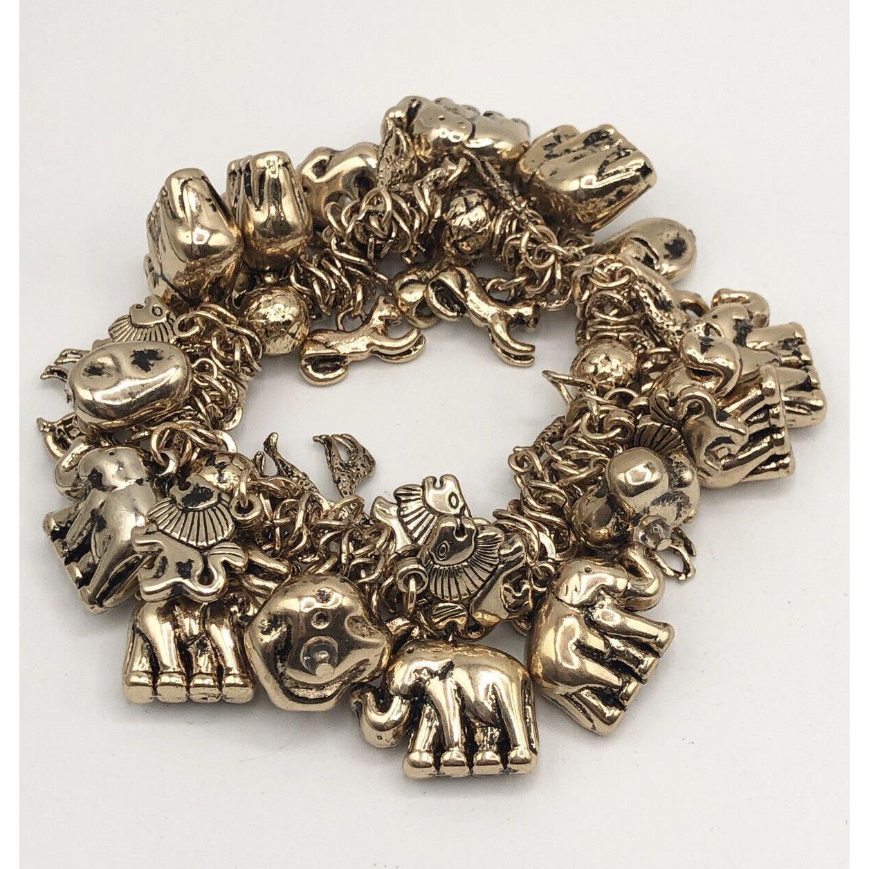 NEW Jungle Safari Elephant Lion Tiger Giraffe Gold Charm Strech ...