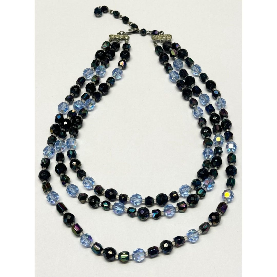Vintage Blue Three Strand Crystal Necklace - Etsy