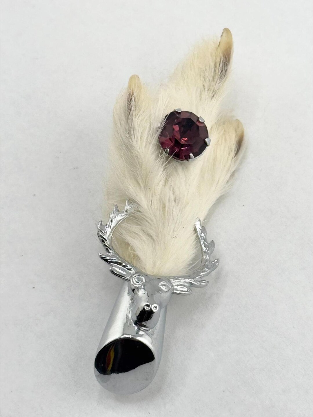 Estate WB Scottish Order of Elks Stag Lucky Fur Foot Rhinestone Brooch ...