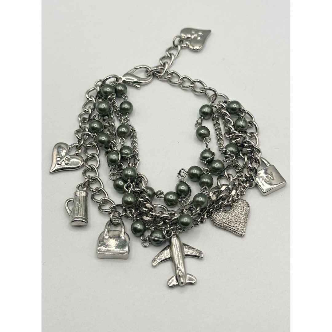 Silver Pearl Multi Chain Charm Bracelet - Etsy