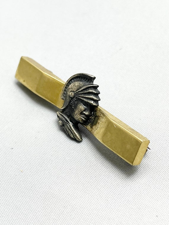 Vintage Knight Solider Gold Bar Pin - Gem