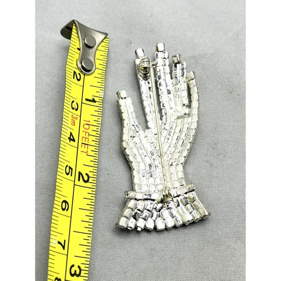 Vintage Rhinestone Chain Hand Brooch Pin - Gem