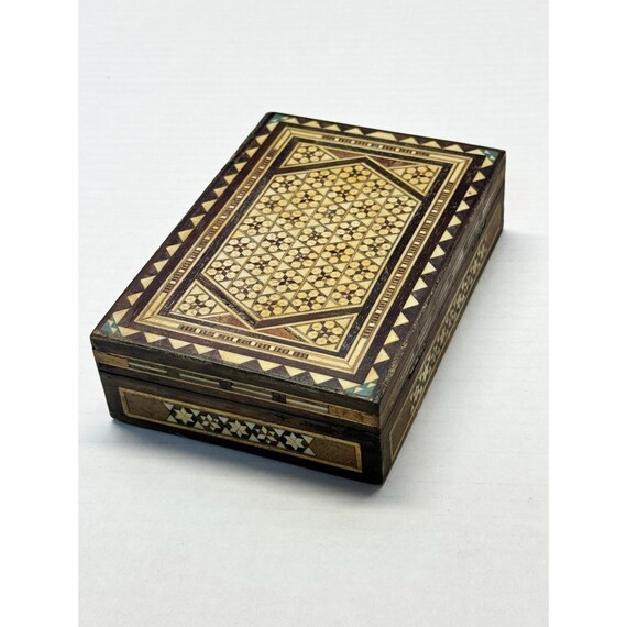 Vintage wood inlay mosaic box - Gem