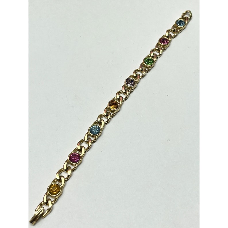 Vintage Colorful Rhinestone Gold Chain Bracelet - Etsy