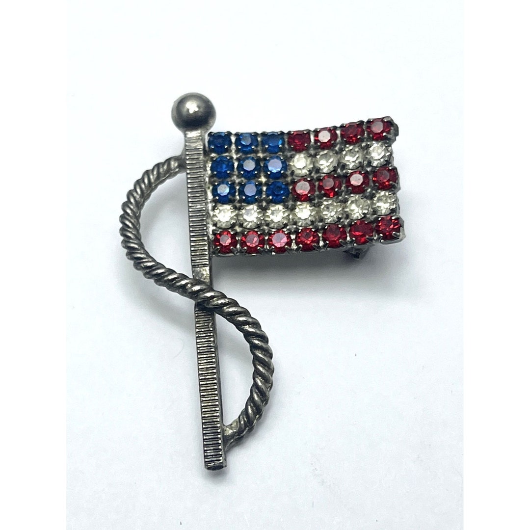Vintage USA Rhinestone American Flag Brooch Pin - Etsy