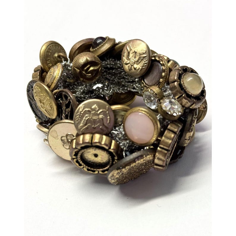 Vintage Estate Button Charm Handmade Stretch Bracelet - Etsy