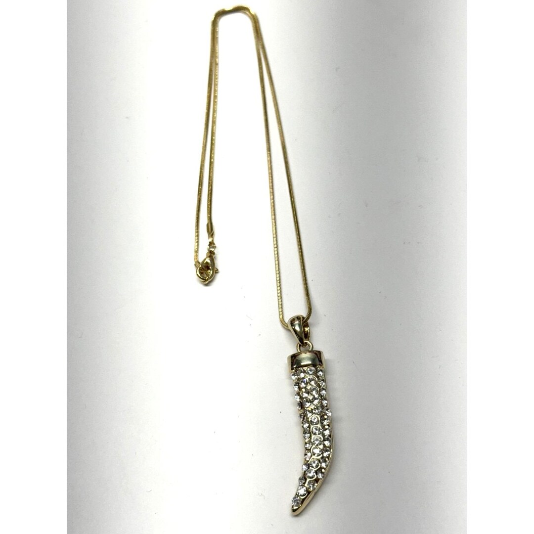 Vintage Rhinestone Gold Horn Snake Chain Necklace - Etsy