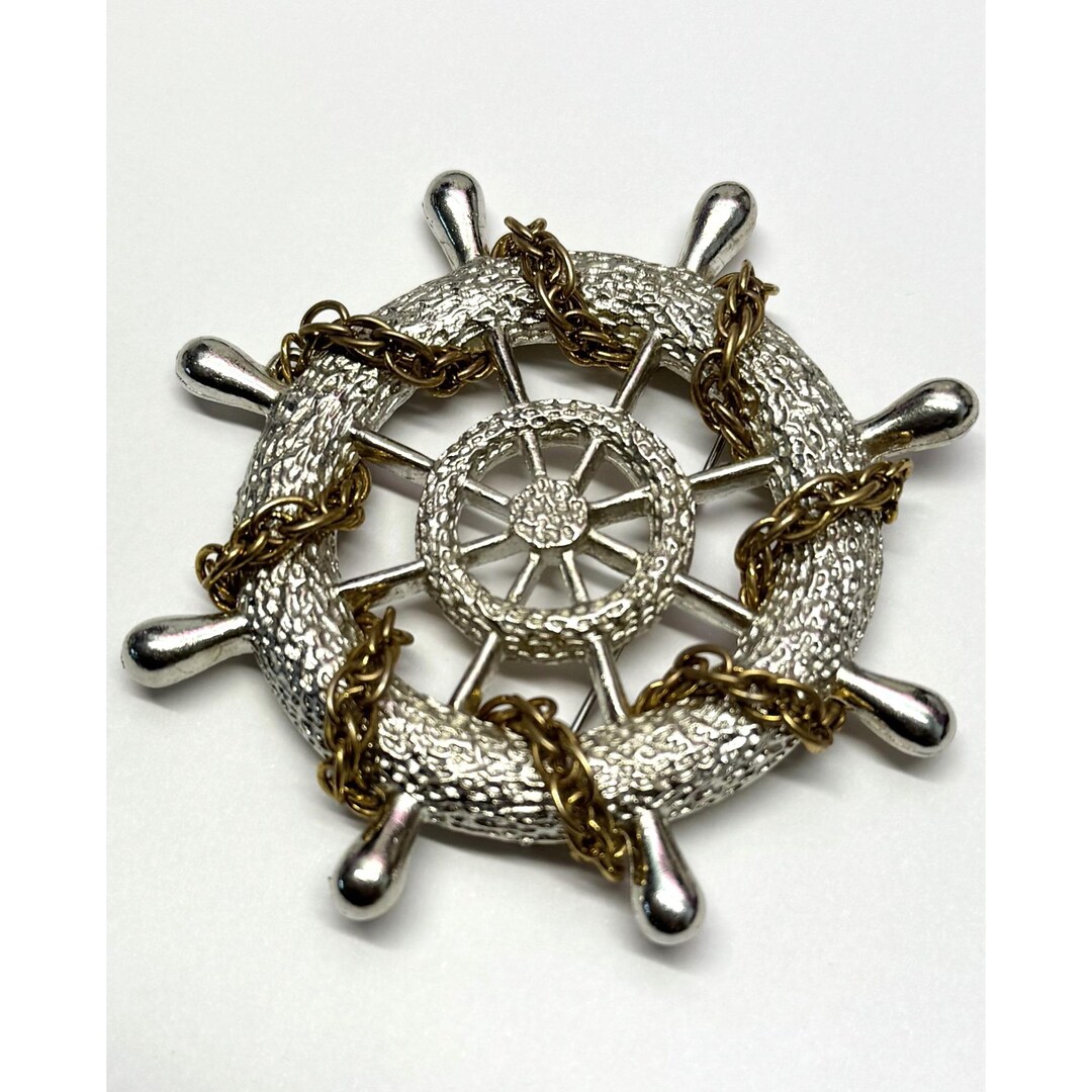 Vintage Chain Wrapped Ship Wheel Nautical Brooch Pin - Etsy